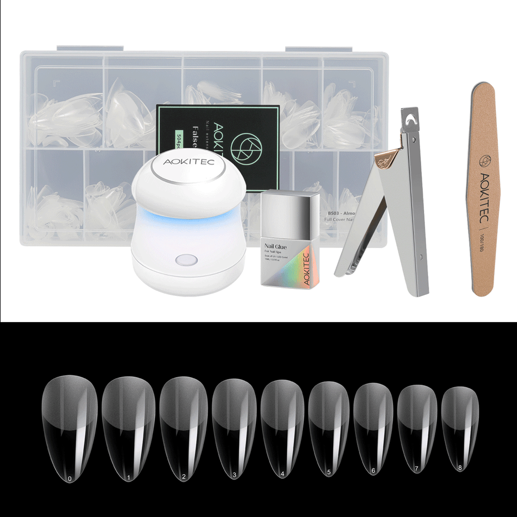ALMOND NAIL TIP KIT WITH MANICURE TOOLS – Aokitec Store